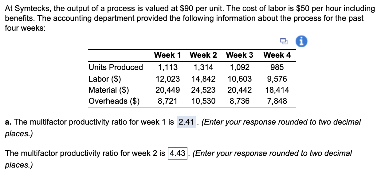 Solved At Symtecks, the output of a process is valued at $90 | Chegg.com
