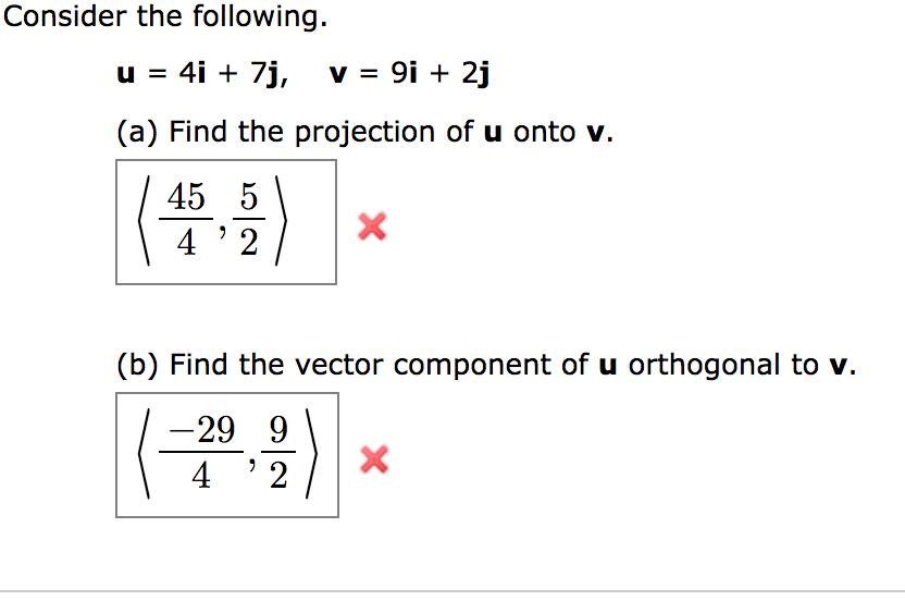 Solved Consider the following. (a) Find the projection of u | Chegg.com
