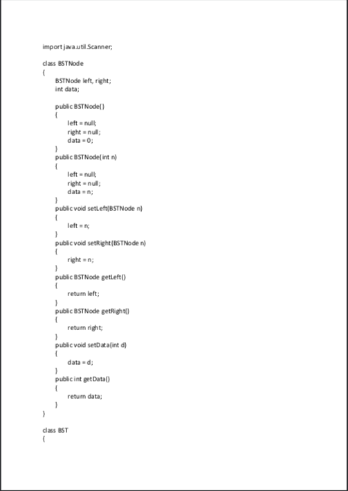 Solved import java.util.Scanner; class BSTNode BST Node | Chegg.com