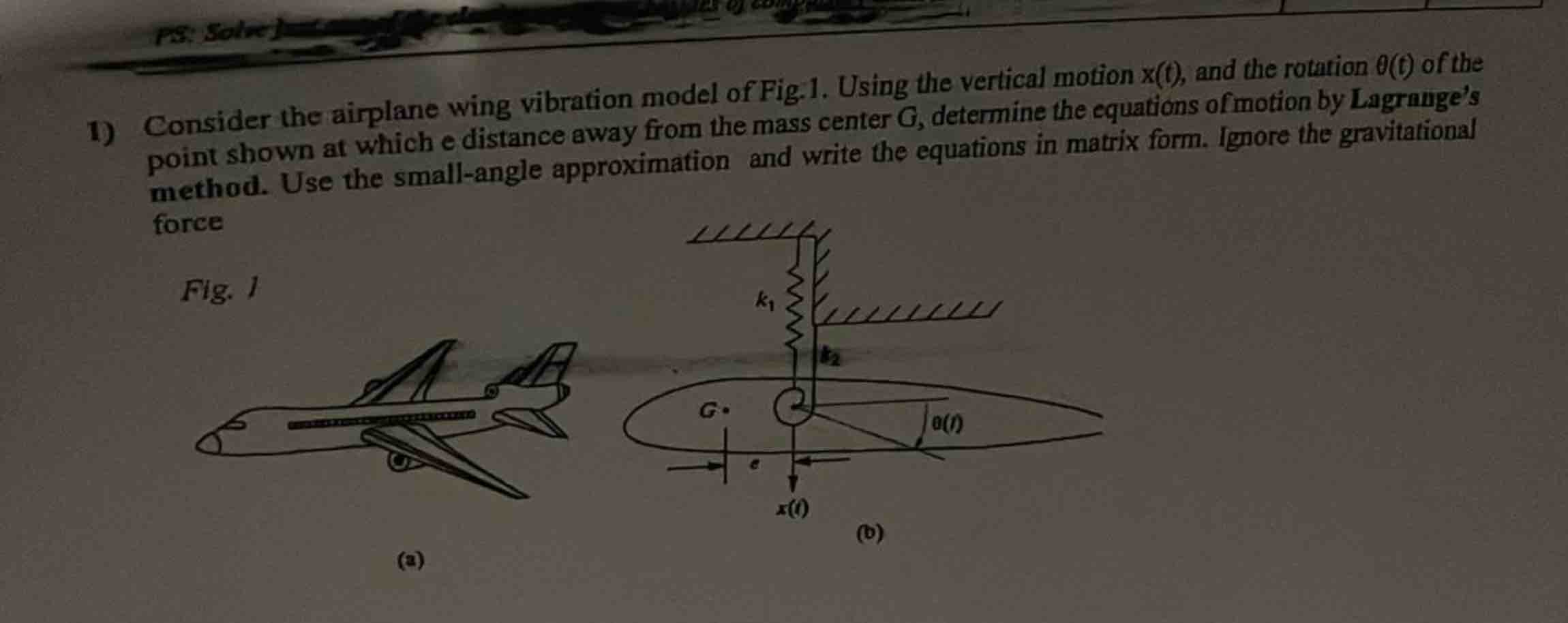 Solved 1 ﻿consider The Airplane Wing Vibration Model Of