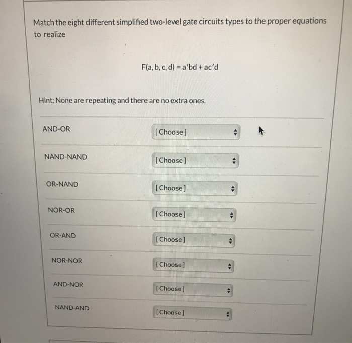 Solved Match the eight different simplified two-level gate | Chegg.com