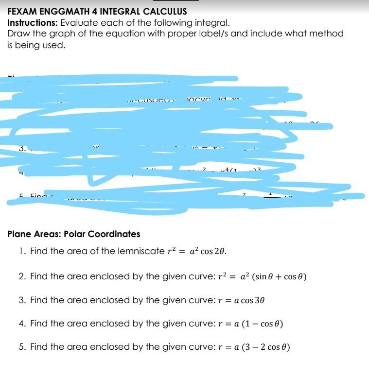 Solved FEXAM ENGGMATH 4 INTEGRAL CALCULUS Instructions: | Chegg.com