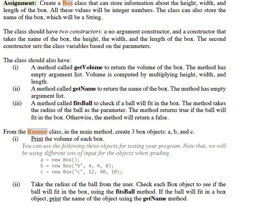 Solved Assignment: Create a Box class that can store | Chegg.com