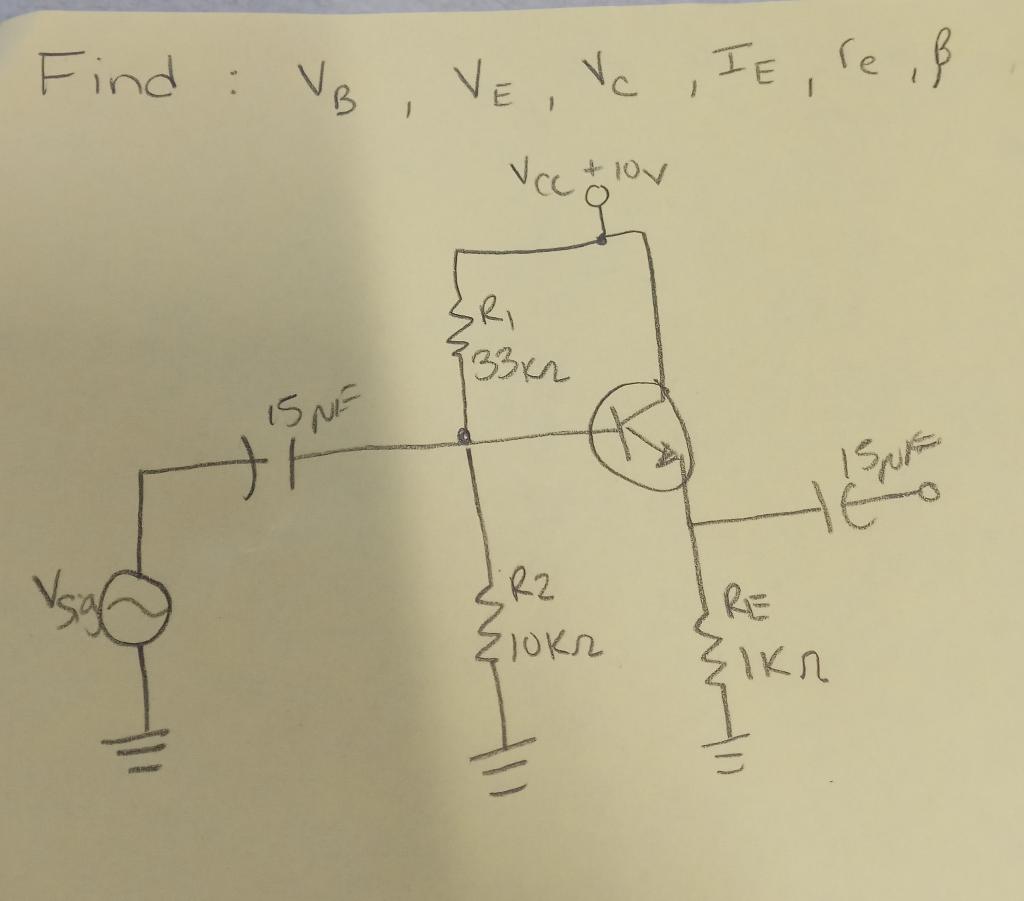 Solved Find: VB,VE,VC,IE,re,β | Chegg.com