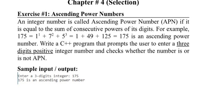 Solved Chapter # 4 (Selection) Exercise #1: Ascending Power | Chegg.com