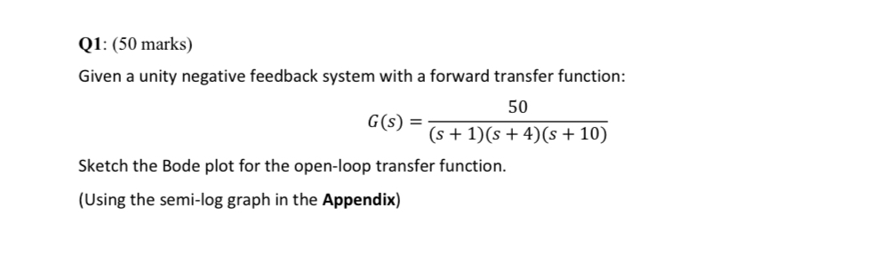 Solved Q1: (50 marks) Given a unity negative feedback system | Chegg.com
