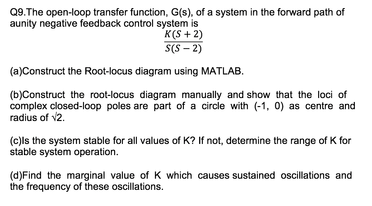 Solved Q9.The open-loop transfer function, G(s), of a system | Chegg.com