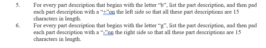 Solved 5. For every part description that begins with the | Chegg.com