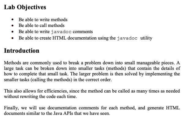 Solved Lab Objectives • Be able to write methods • Be able | Chegg.com