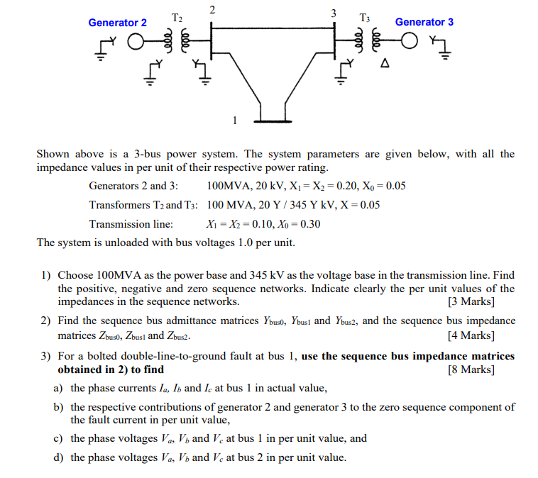 Solved Generators 2 and 3: 100MVA,20kV,X1=X2=0.20,X0=0.05 | Chegg.com