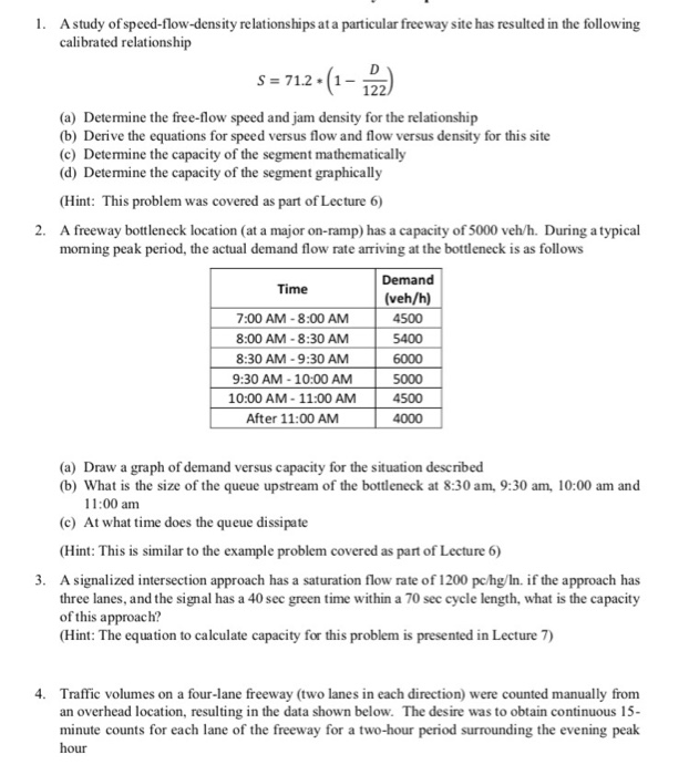 Solved A study of speed-flow-density relationships at a | Chegg.com
