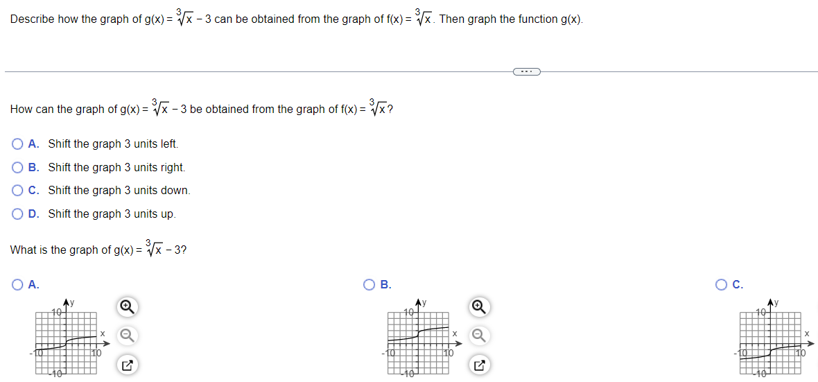 Solved Describe how the graph of \\( g(x)=\\sqrt[3]{x}-3 \\) | Chegg.com