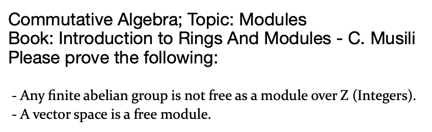 Solved Commutative Algebra; Topic: Modules Book: | Chegg.com