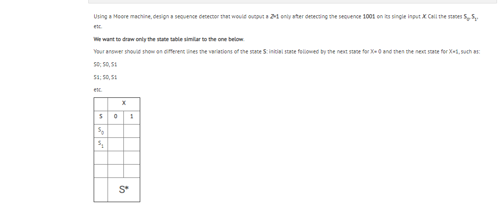 Solved Using a Moore machine, design a sequence detector | Chegg.com