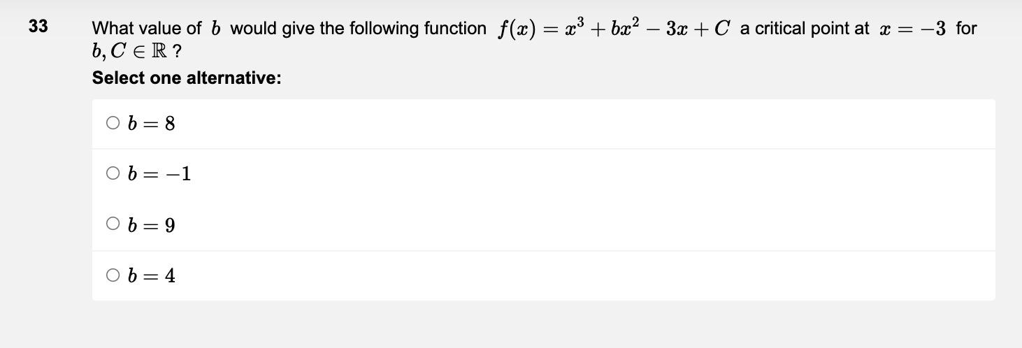Solved What value of b would give the following function | Chegg.com