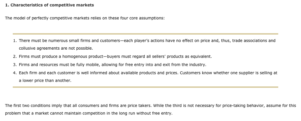 Solved 1. Characteristics of competitive markets The model | Chegg.com