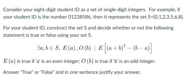 Consider your eight-digit student ID as a set of | Chegg.com