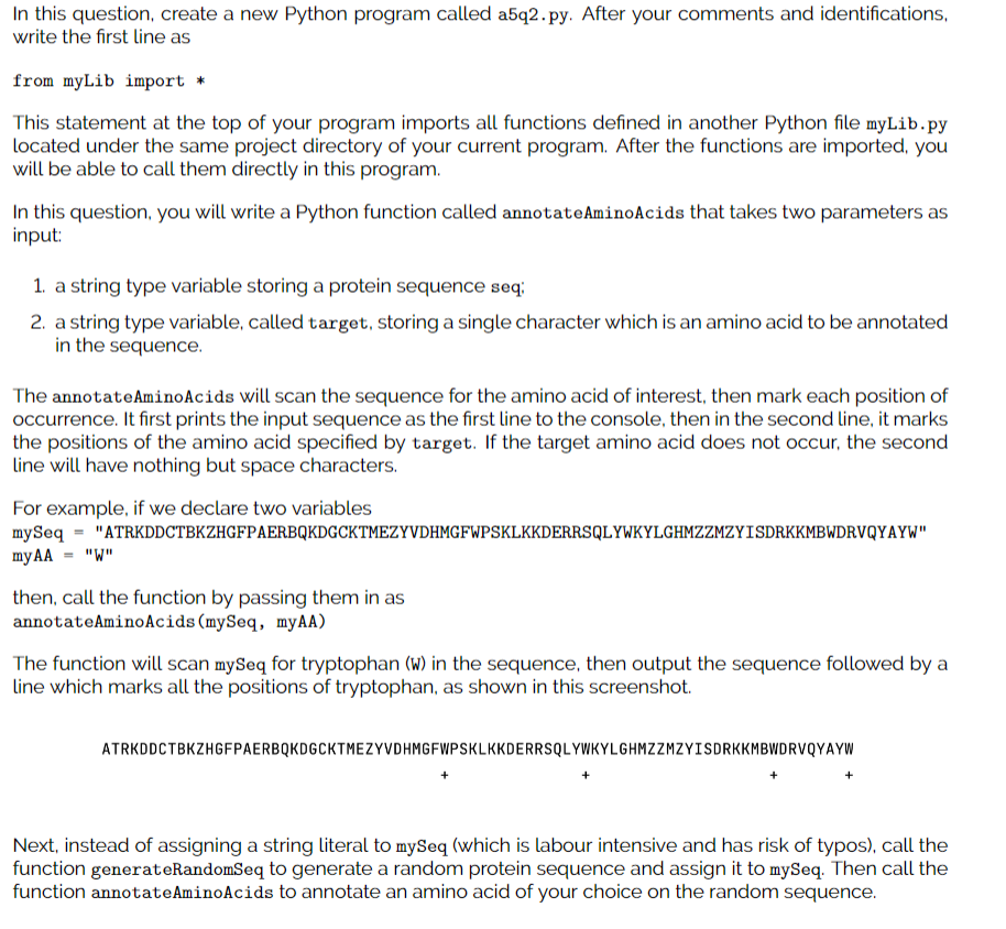 Solved myLib contains only generateRandomSeq: import | Chegg.com