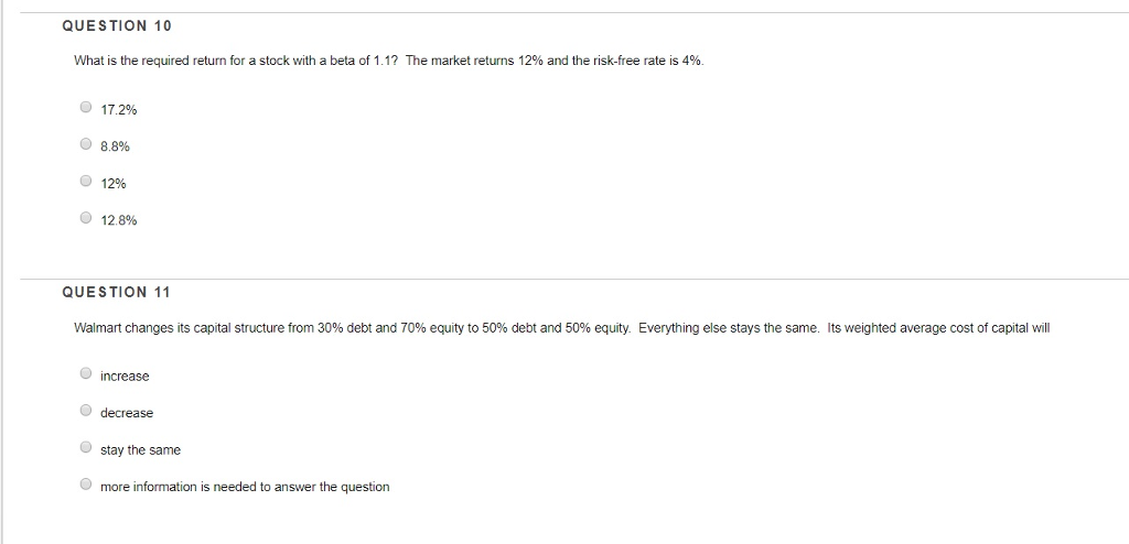 Solved QUESTION 10 What is the required return for a stock | Chegg.com
