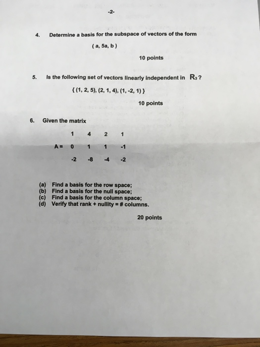 Solved 4. Determine a basis for the subspace of vectors of | Chegg.com