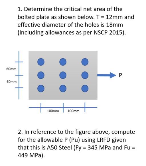 Solved 1. Determine the critical net area of the bolted | Chegg.com
