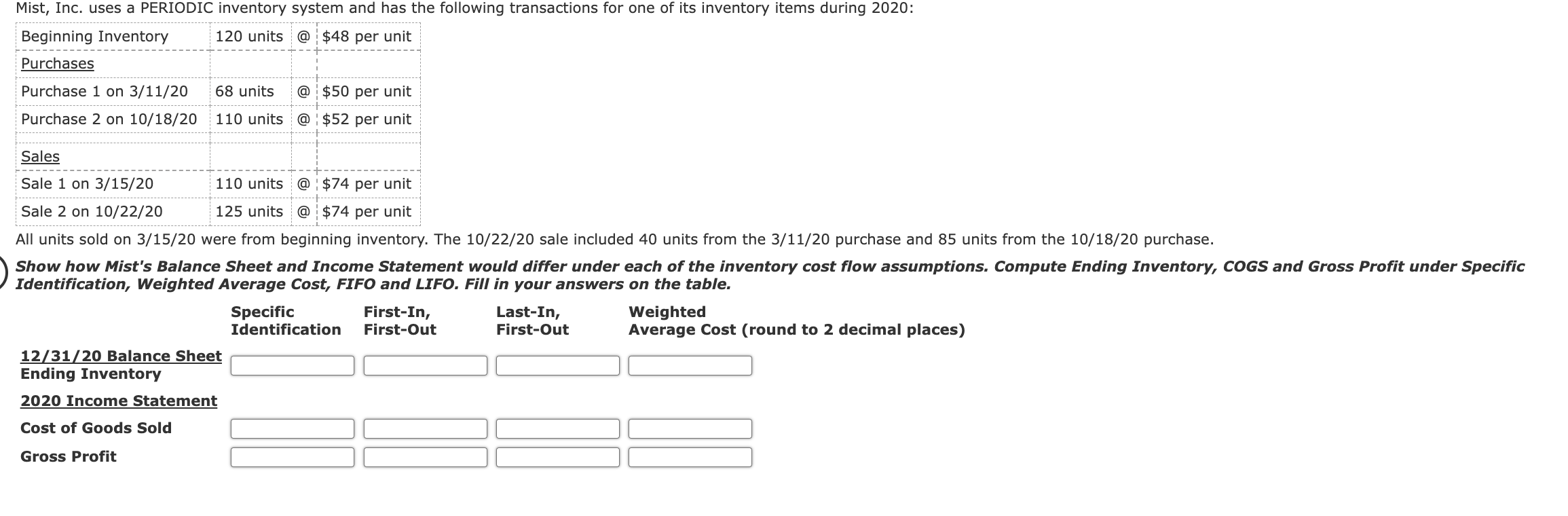 Solved Ill units sold on 3/15/20 were from beginning | Chegg.com