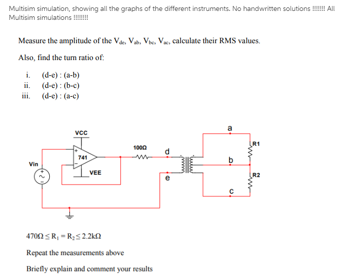 Solved Multisim simulation, showing all the graphs of the | Chegg.com