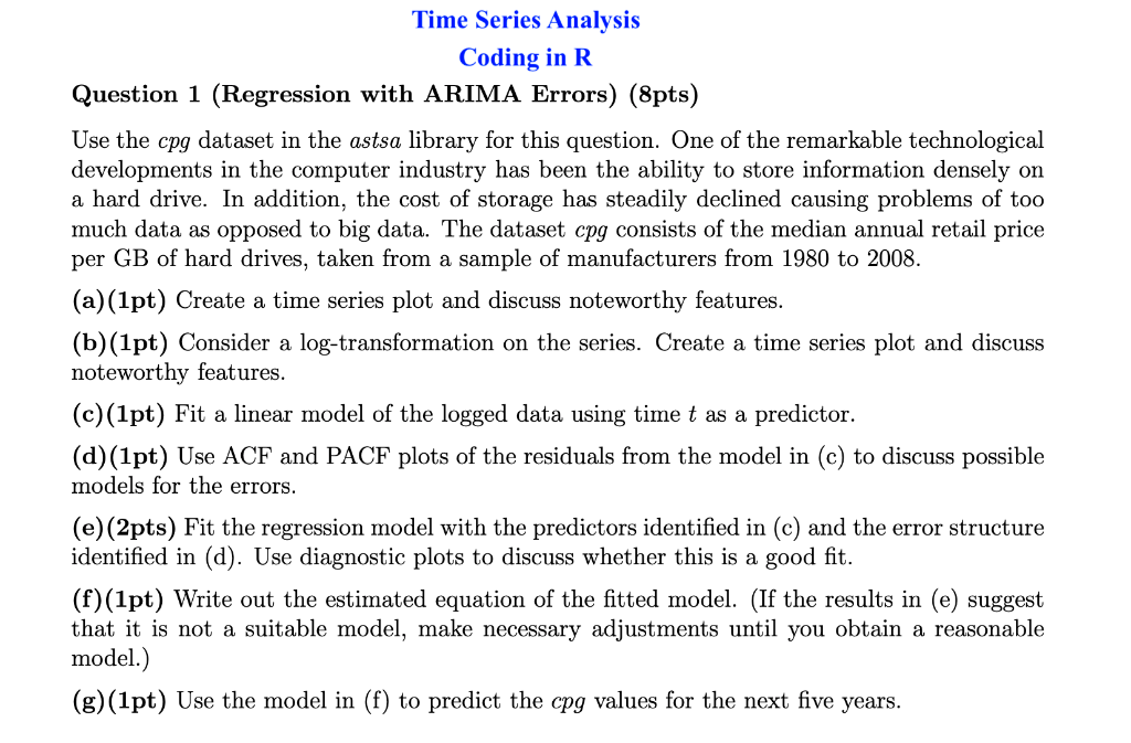 Time Series Analysis Coding in R Question 1 | Chegg.com