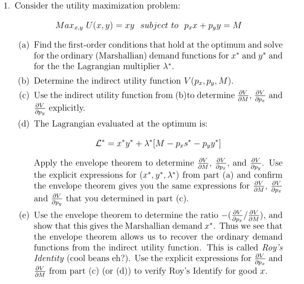 Solved 1 Consider The Utility Maximization Problem Maxx Y
