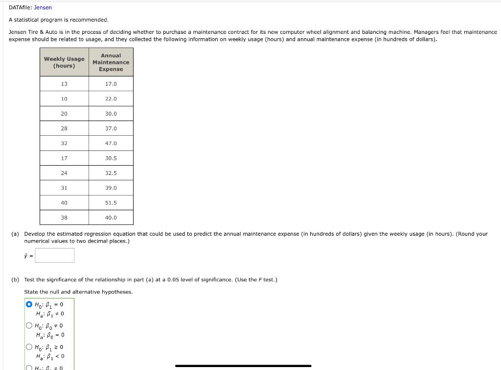 Solved DATAfile: Jensen A statistical program is | Chegg.com