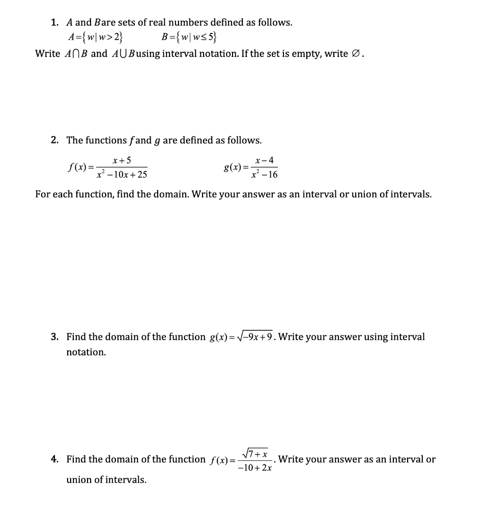 Solved 1. A and B are sets of real numbers defined as | Chegg.com