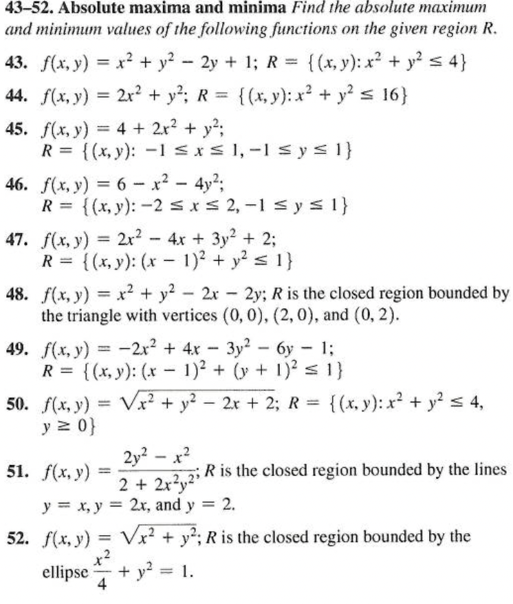 Solved 52. ﻿Absolute maxima and minima Find the absolute | Chegg.com
