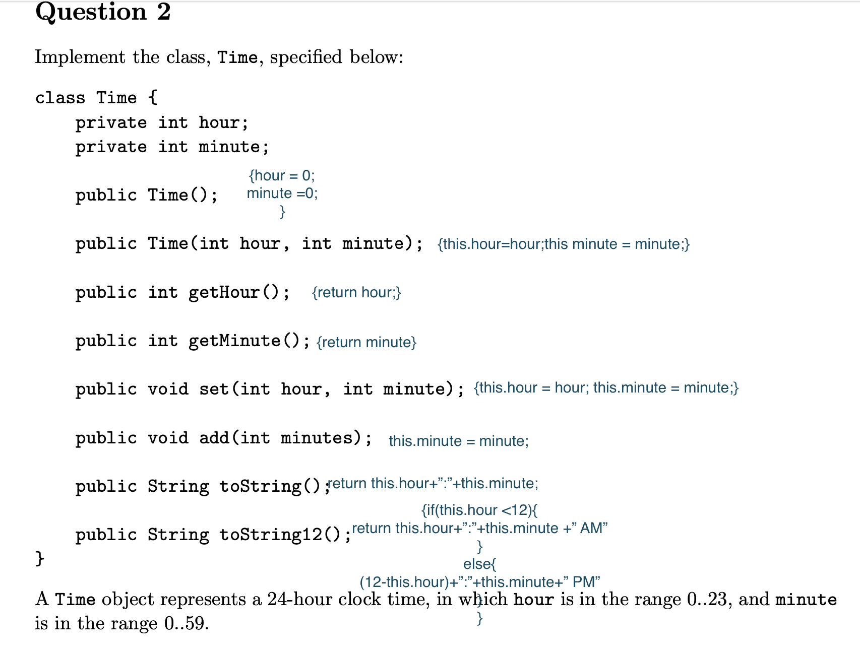 Solved Implement the class, Time, specified below: class | Chegg.com