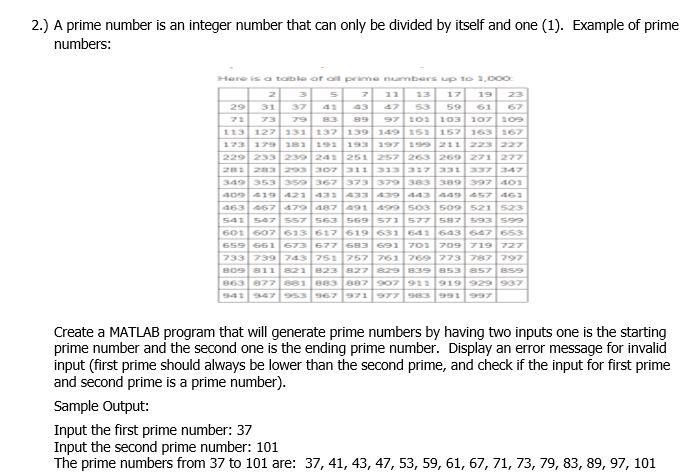 Solved 2.) A prime number is an integer number that can only | Chegg.com