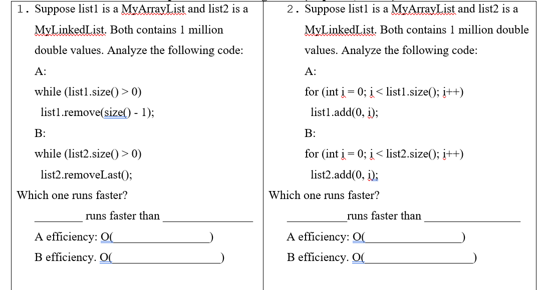 Solved 1. Suppose list1 is a MyArrayList and list2 is a 2. | Chegg.com