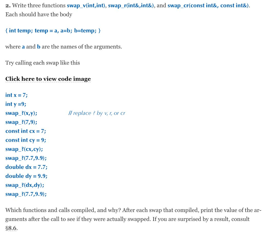 Solved 2. Write three functions swap_vint,int), | Chegg.com