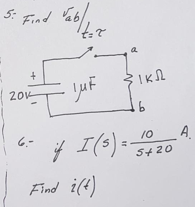 Solved a) ﻿Find Vab ﻿at t=τ ﻿b) ﻿if I(s)=10s+20A. ﻿Find i(t) | Chegg.com