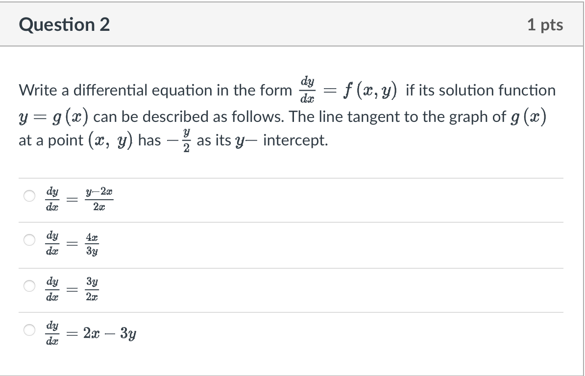 Solved Write a differential equation in the form dxdy=f(x,y) | Chegg.com
