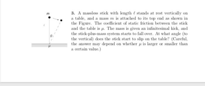 Solved 3. A massless stick with length stands at rest | Chegg.com