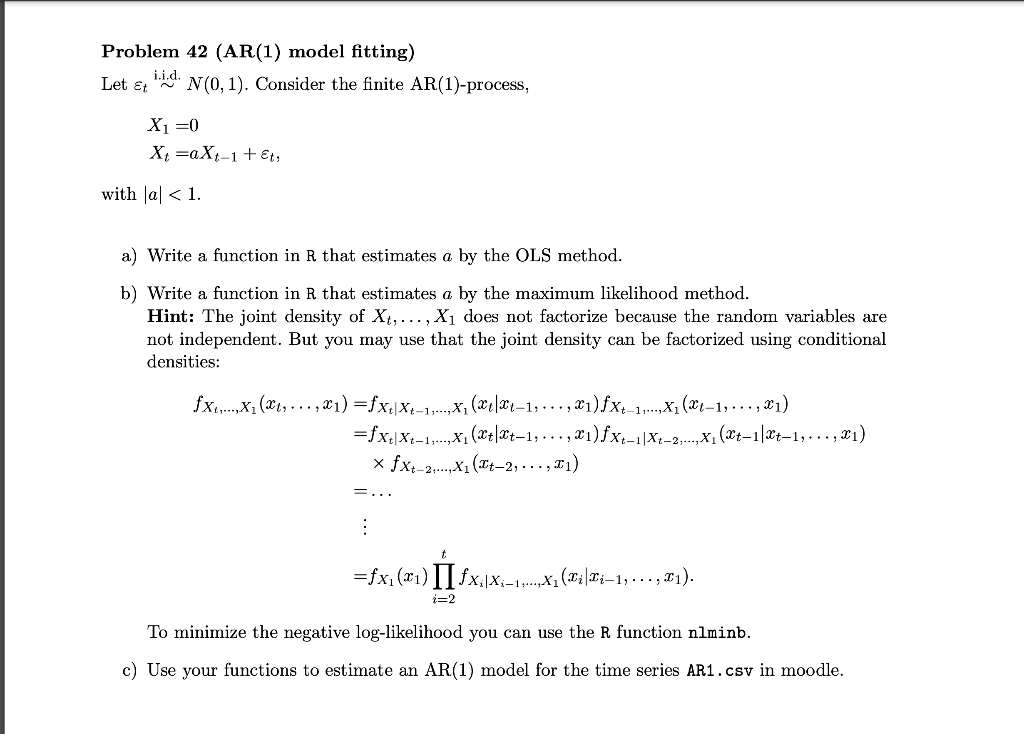 Solved Problem 42 (AR(1) model fitting) Let Et i.i.d. N(0, | Chegg.com