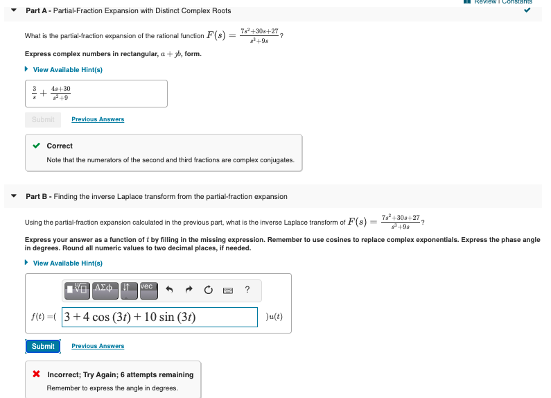 Solved Review Constants Part A- Partial-Fraction Expansion | Chegg.com