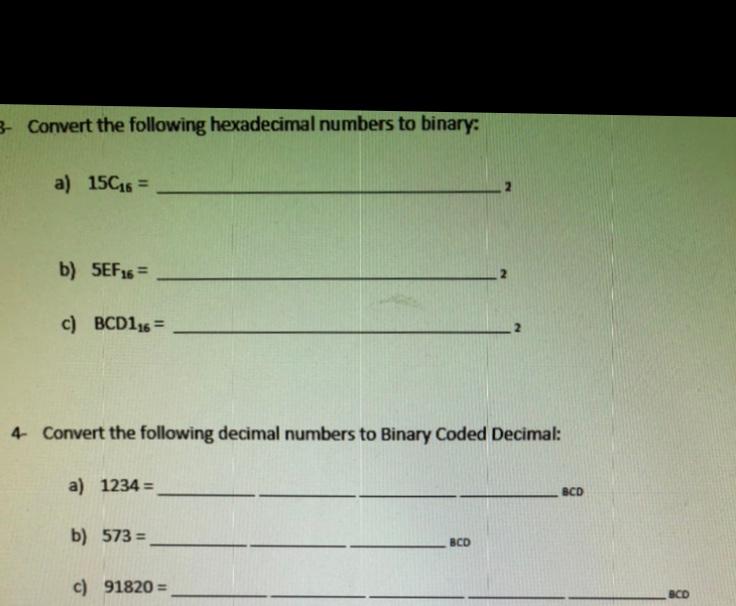 Solved 3- Convert the following hexadecimal numbers to | Chegg.com