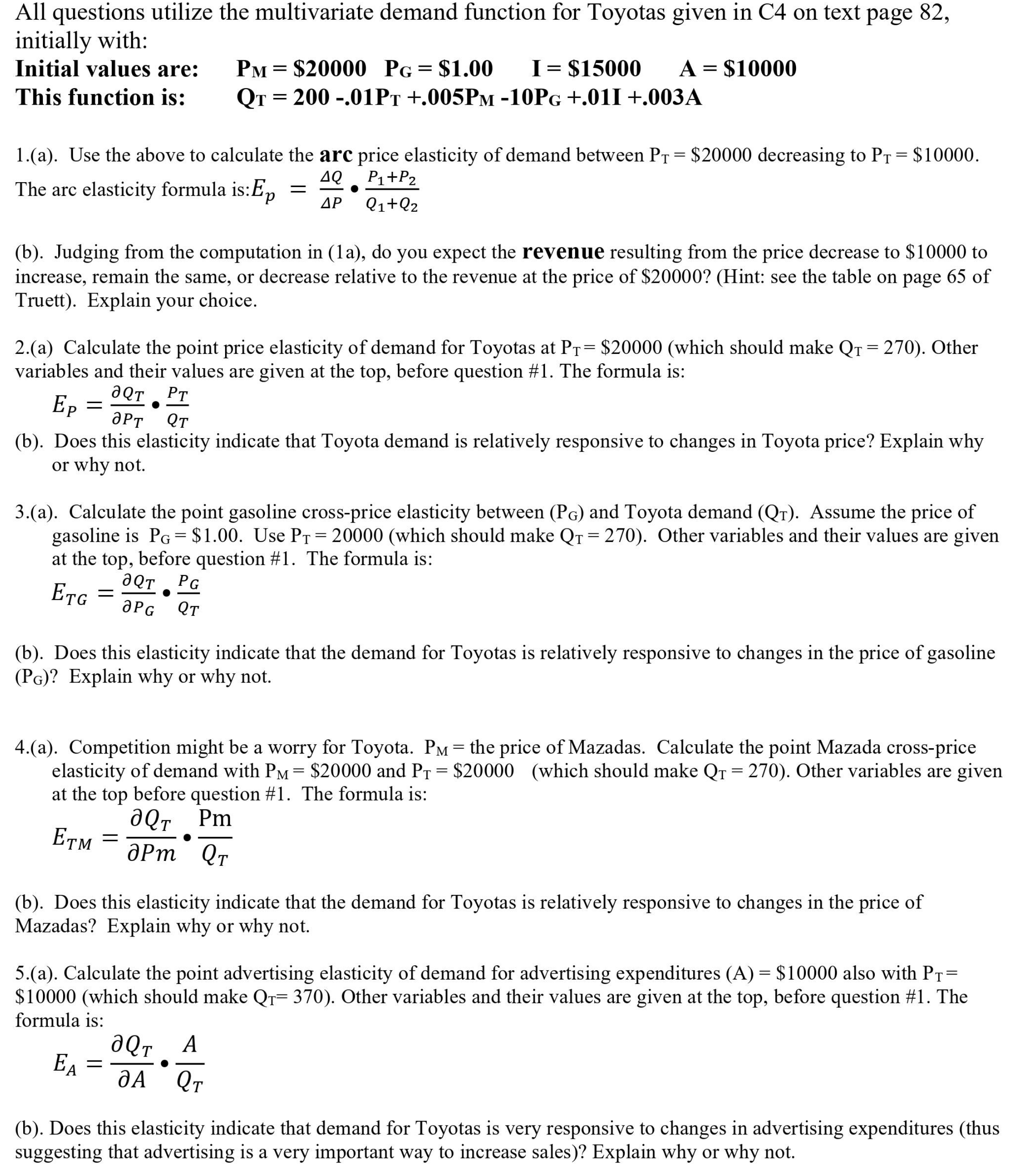 Solved All questions utilize the multivariate demand | Chegg.com