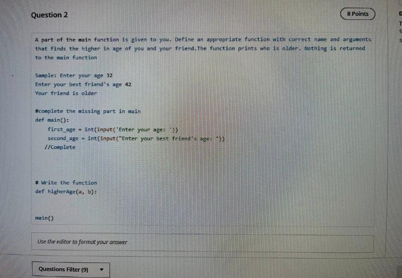 Solved A part of the main function is given to you. Define | Chegg.com