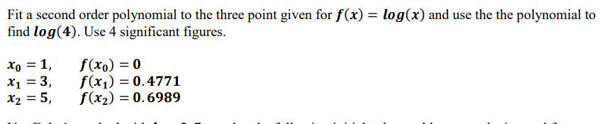 Solved Fit a second order polynomial to the three point | Chegg.com