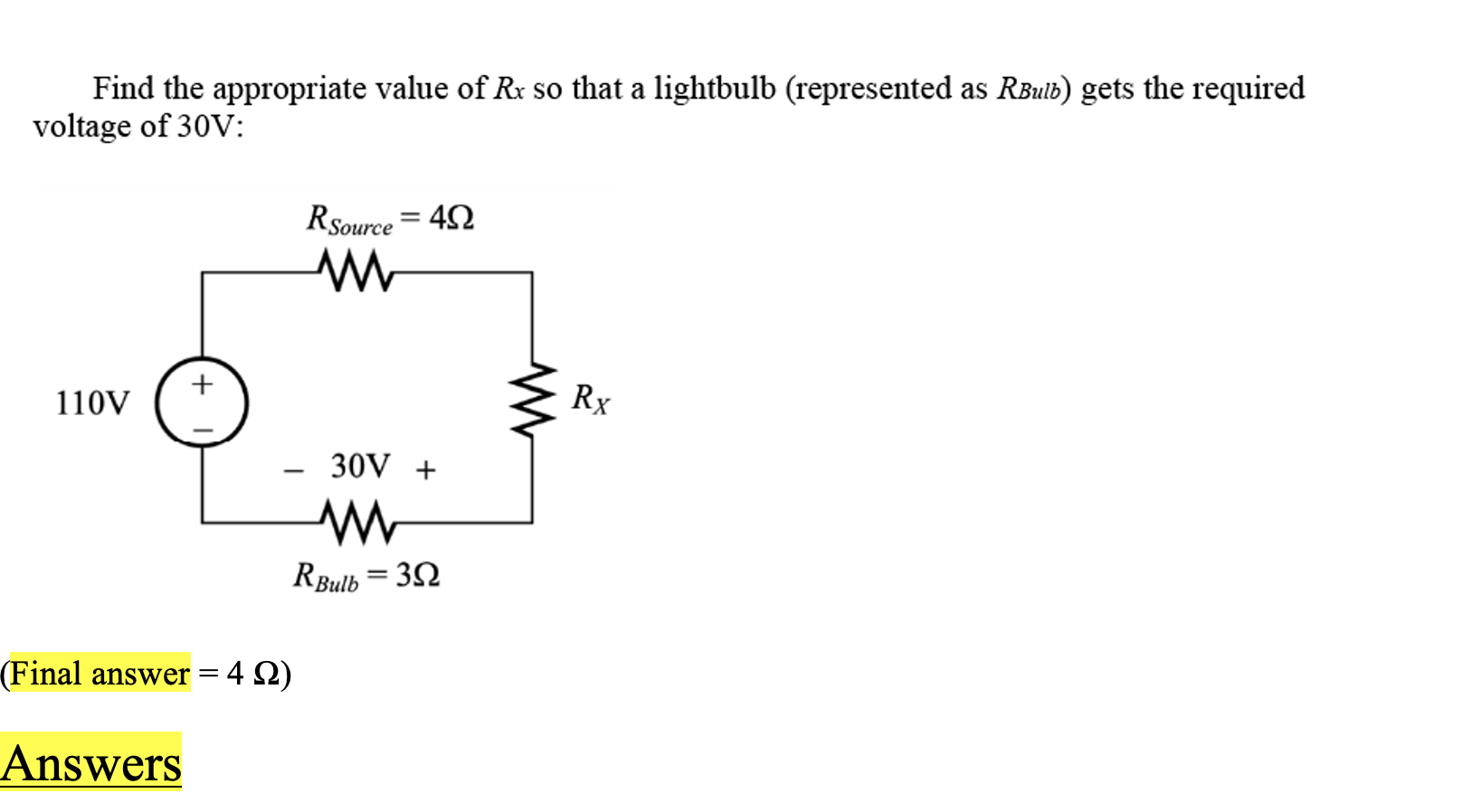 Solved Find the appropriate value of Rx so that a lightbulb | Chegg.com