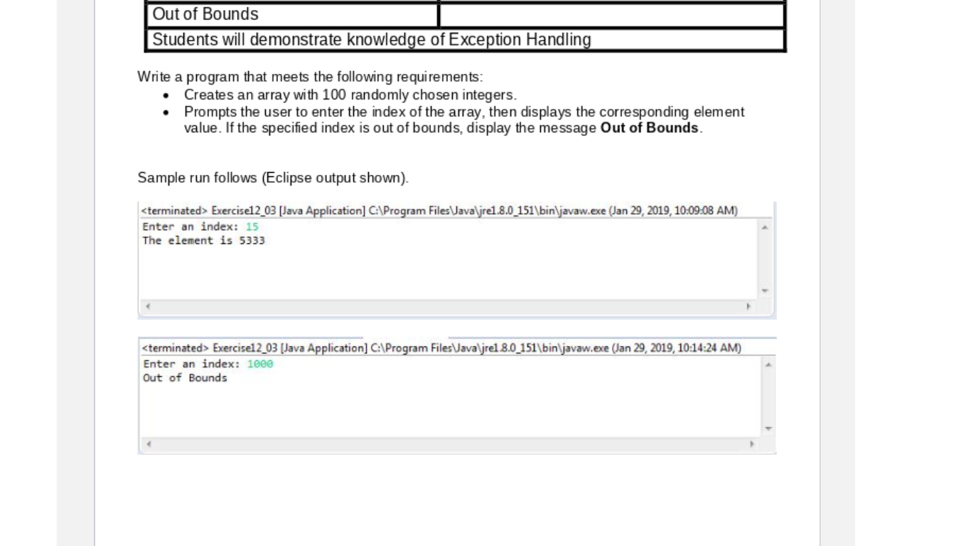Solved Out of Bounds Students will demonstrate knowledge of | Chegg.com