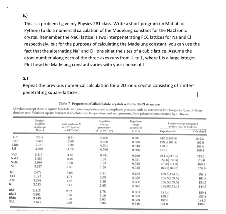 Solved 1. a.) This is a problem I give my Physics 281 class. | Chegg.com