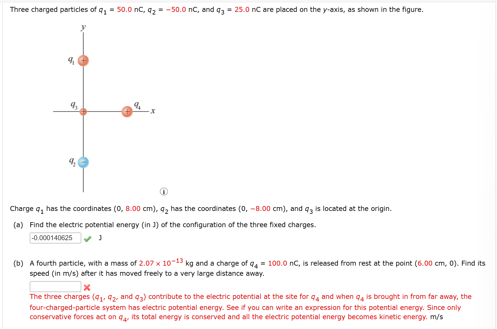 Solved Three charged particles of q1=50.0nC,q2=-50.0nC, ﻿and | Chegg.com