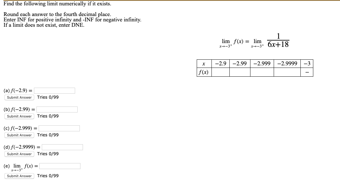Solved Find the following limit numerically if it exists. | Chegg.com